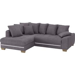 Ecksofa &raquo;Nikita II, L-Form&laquo; mit Kaltschaum, RGB-LED Beleuchtung, wahlweise mit Bett, Bettkasten grau Stripes (92% Polyester / 8% Nylon)