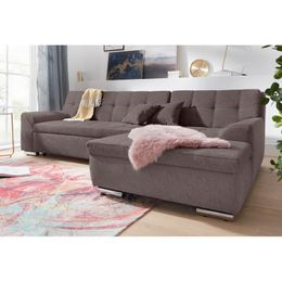 DOMO collection Ecksofa »Aversa, moderne Steppung im Sitz und Rücken, geschwungene Armlehnen, « L-Form, wahlweise mit Bettfunktion taupe