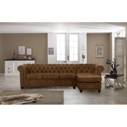 Home Affaire Chesterfield-Sofa &raquo;Rysum L-Form&laquo; Chesterfield-Optik mit Ottomanen-Abschlu&szlig; braun Luxus-Microfaser Lederoptik (100% Polyester);Kunstleder