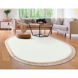 Paco Home Teppich »Swindon 485« oval 12 mm Höhe Uni Farben, sehr weicher Flor, mit Fransen Creme Obermaterial: 100% Polyester B : 180 cm 1 Stk.
