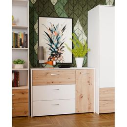 FORTE Sideboard »Culgoa« Sideboard, 3 Schubkästen, 1 Türe viel Staraum pflegeleichtes Dekor Weiss / Artisan Eiche