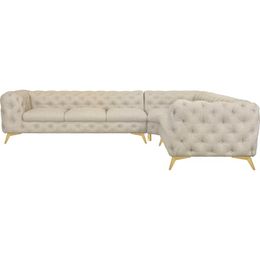 LEONIQUE Chesterfield-Sofa »Ecksofa GLYNIS L-Form mit Wellenunterfederung, Maße B/T/H 323/264/75cm« aufwändige Knopfheftung, moderne Chesterfield...