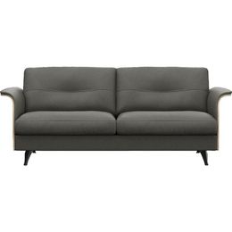 FLEXLUX 2, 5-Sitzer »Glow Sofa, Couch, Premium-Sitzkomfort: Kaltschaum & Federkern« Armlehnenblende in geölter Eiche, Fuß schwarz Warm Mineral Grey