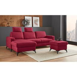 Places of Style Ecksofa »Lolland L-Form« Wahlweise mit Bettfunktion und Bettkasten, Federkern bordeaux