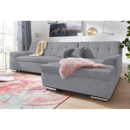 DOMO collection Ecksofa »Aversa, moderne Steppung im Sitz und Rücken, geschwungene Armlehnen, « L-Form, wahlweise mit Bettfunktion grau