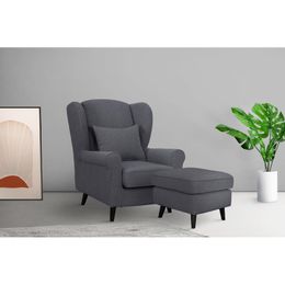 Home Affaire Sessel &raquo;Ohrensessel CHISTELLE, wahlweise mit Polsterhocker&laquo; mit Wellenunterfederung, Ma&szlig;e: B/T/H: 81/87/99 cm grau 100% Polyester