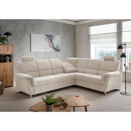 Home Affaire Ecksofa »Pisa L-Form, mit Schlaffunktion, Stauraum, 2x höhenverstellbare« Kopfstützen und Relaxfunktion im Eckelement beige
