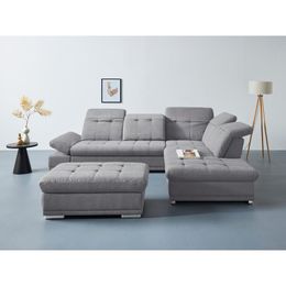 COTTA Ecksofa &raquo;Holiday L-Form mit Sitztiefen-, Armteil- und Kopfteilverstellung&laquo; wahlweise mit Bettfunktion & Bettkasten grau 100% Polyester