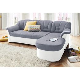 DOMO collection Ecksofa »Elva, zeitlose Formensprache, elegante Rückensteppung, L-Form« wahlweise mit Bettfunktion und Federkern weiß/silber