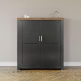 SET ONE BY Musterring Highboard »York« Typ 19, mit 3 Schubkästen und Flaschenregal, Landhausstil, B 129cm Grau / Eiche