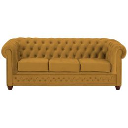 Home Affaire Chesterfield-Sofa »New Castle« mit hochwertiger Knopfheftung in Chesterfield-Design, B/T/H: 203/86/72 mustard