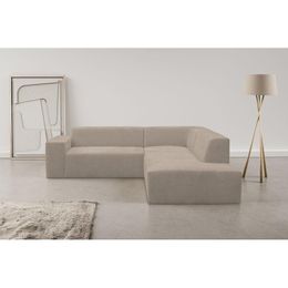 WERK2 Ecksofa &raquo;Zeus-M, tolles Sofa mit sch&ouml;nen Details, L-Form&laquo; Curvy Trend Garnitur, urbane Optik, komfortable Wellenunterfederung braun 100% 