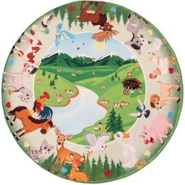 Obsession Kinderteppich »My Juno 476« rund 10 mm Höhe Spielteppich, Motiv Tiere, Kinderzimmer grün Obermaterial: 100% Wolle B : 120 cm 1 Stk.