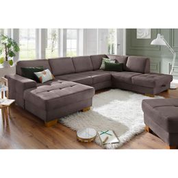 Home Affaire Wohnlandschaft &raquo;Puccini U-Form&laquo; mit Federkern, Sitztiefenverstellung, Kontrastnaht braun Luxus-Microfaser (100% Polyester);Luxus-