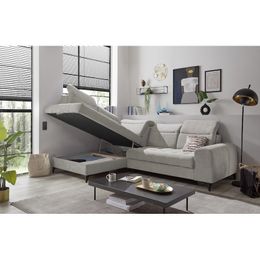ED EXCITING DESIGN Ecksofa &raquo;Rockdale L-Form mit Bettfunktion, Bettkasten&laquo; Kopfteilverstellung, Sitztiefenverstellung & USB-Port grau 92% Polyester, 8%