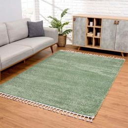 Carpet City Hochflor-Teppich &raquo;Pulpy 100&laquo; rechteckig 30 mm H&ouml;he L&auml;ufer, weich, mit Fransen, uni, viele Gr&ouml;&szlig;en, Wohnzimmer, Schafzimmer gr&uuml;n...