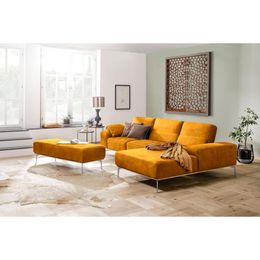 W.Schillig Ecksofa &raquo;run, Designsofa mit tollem Sitzkomfort, bequem, L-Form&laquo; mit elegantem Holzsockel, F&uuml;&szlig;e in Chrom gl&auml;nzend, Breite 319 cm gelb 