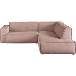 3C CANDY Ecksofa »Matteo in elegant, kubischer Formensprache, bequem, L-Form« mit auffälliger Kedernaht, Cord-Bezug, Lounge-Charakter rosa
