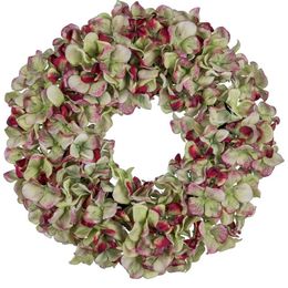 Creativ green Kunstkranz &raquo;Hortensienkranz&laquo; mit zahlreichen Bl&uuml;ten gr&uuml;n-rosa