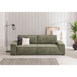 Home Affaire 3-Sitzer »SHERWOOD Schlafsofa (257cm) Cord, Samtvelours, Vintage-Lederoptik« Schlaffunktion mit Bettkasten (ca. 136/200cm) olivgrün