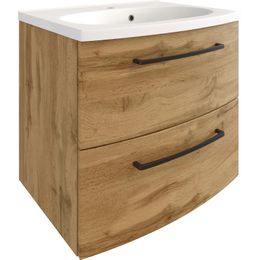 Welltime Waschbeckenschrank &raquo;Chicago&laquo; Badm&ouml;bel, Waschtisch mit Mineralgussbecken, Breite 60 cm, Softclose braun MDF
