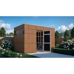 BERTILO Gartenhaus »HPL 2, in verschiedenen Farben« Fassaden-HPL in Architekturqualität, witterungsbeständig, farbstabil Italian Walnut braun