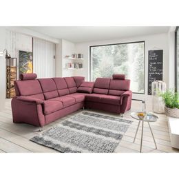 Home Affaire Ecksofa »Pisa L-Form, mit Schlaffunktion, Stauraum, 2x höhenverstellbare« Kopfstützen und Relaxfunktion im Eckelement fuchsia