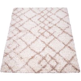 Paco Home Hochflor-Teppich »Kalmar 449« rechteckig 44 mm Höhe Shaggy, Scandi Design, modernes Rauten Muster, weich & kuschelig creme/beige...
