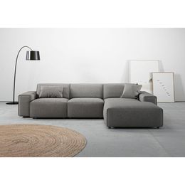 Andas Ecksofa »Glimminge auch in Breitcord, Feincord, Bouclé + Easy care-Bezug« L-Form, Breite 294, Zierkissen grey