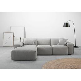 Andas Ecksofa »Glimminge L-Form auch in Breitcord, Feincord + Easy care-Bezug, « Breite 264, Zierkissen light grey