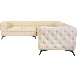 LEONIQUE Chesterfield-Sofa »Ecksofa GLYNIS L-Form mit Wellenunterfederung, Maße B/T/H 323/264/75cm« aufwändige Knopfheftung, moderne Chesterfield...