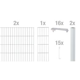 Alberts Gabionenzaun &raquo;Cluster-Gabionen Anbauset&laquo; feuerverzinkt, 2 m breit, versch. H&ouml;hen silber