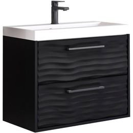 Welltime Waschtisch &raquo;Canada&laquo; Badm&ouml;bel Wellenstruktur inkl. Becken, Breite 60cm Waschplatz Graphit Schwarz matt + Graphit Schwarz matt