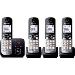 Panasonic Schnurloses DECT-Telefon &raquo;KX-TG6824GB&laquo; (Mobilteile: 4 ) Nachtmodis, Freisprechen, Anrufbeantworter schwarz mit 4 Mobilteilen, Anrufer-...