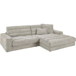 3C CANDY Ecksofa »Stripes Mega-Sofa, bequem und komfortabel, L-Form« Lose Rückenkissen, mit feiner Quersteppung, Cord-Bezug hellgrau