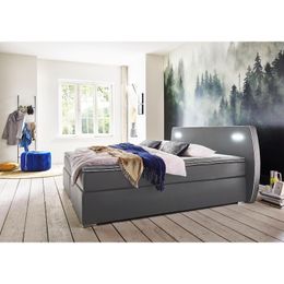 ATLANTIC HOME COLLECTION Boxspringbett »REX LED« inklusive LED-Beleuchtung und Topper Dunkelgrau