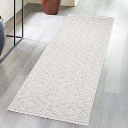Carpet City Teppich »CLASICO 8927« rechteckig 11 mm Höhe Läufer, Kurzflor, Hochtief-Muster, Boho, Fransen, Wohnzimmer creme Obermaterial: 100%...