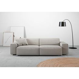 Andas Big-Sofa »Glimminge auch in Breitcord, Feincord + Easy care-Bezug, « besondere Kedernähte Zierkissen hellgrau