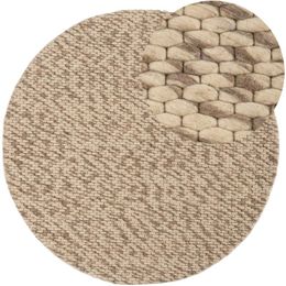 CarpetFine Wollteppich »Sina« rund 14 mm Höhe grobe Struktur, Zeitloses Design, reine Wolle, Wohnzimmer Hellbraun Obermaterial: 100% Wolle Ø 120 cm...
