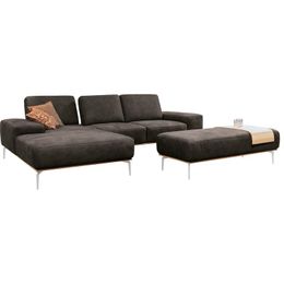 W.Schillig Ecksofa &raquo;run, Designsofa mit tollem Sitzkomfort, L-Form&laquo; mit elegantem Holzsockel, F&uuml;&szlig;e in Chrom gl&auml;nzend, Breite 279 cm grau Longlife Xtra