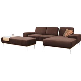 W.Schillig Ecksofa &raquo;run, Designsofa mit tollem Sitzkomfort, L-Form&laquo; mit elegantem Holzsockel, F&uuml;&szlig;e in Chrom gl&auml;nzend, Breite 279 cm braun Longlife 