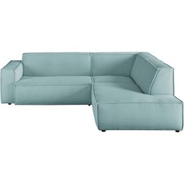 3C CANDY Ecksofa »Matteo in elegant, kubischer Formensprache, bequem, L-Form« mit auffälliger Kedernaht, Cord-Bezug, Lounge-Charakter light blue