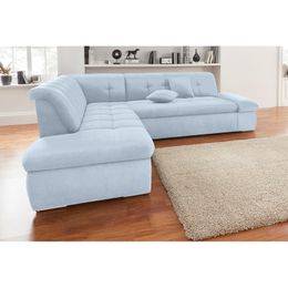 DOMO collection Ecksofa &raquo;Moric Luxus incl. Zierkissen B/T/H: 273/216/80 cm&laquo; XXL, L-Form, bis 140kg pro Sitzplatz belastbar, Ottomanen-Abschluss blau 