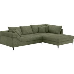 MR. COUCH Ecksofa »Portofino L-Form« 4 Bezugsqualitäten, 13, 5 cm hohe Metall-Profilfüße in matt-schwarz Stripes 8641 green