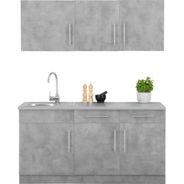 Wiho-K&uuml;chen WIHO K&Uuml;CHEN Pantryk&uuml;che &raquo;Cali&laquo; ohne E-Ger&auml;te, Breite 160 cm K&uuml;che: grau + Front: Betonfarben + Korpus: betonfarben + Arbeitsplatte: Canvas Grau