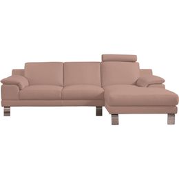 Egoitaliano Ecksofa &raquo;Shakira, Design und super Sitzkomfort auf hohem Niveau, tolle Details&laquo; mit Recamiere, L-Form, edle F&uuml;&szlig;e rosa Leder &raquo;BULL&laquo; (echtes Rindsleder)