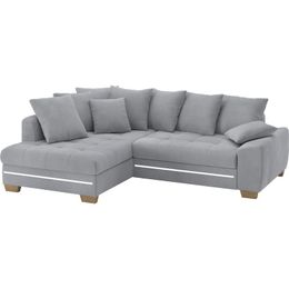 Ecksofa &raquo;Nikita II, L-Form&laquo; mit RGB-LED Beleuchtung, wahlweise mit Bett, Bettkasten, Kaltschaum grau Memphis (Grundgewebe - 100% Polyester; 