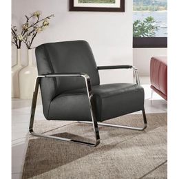 W.Schillig Cocktailsessel &raquo;quadroo Designsessel, Loungesessel&laquo; mit bezogenen Armlehnen, Gestell in Chrom gl&auml;nzend grau Velourgewebe V41 (100% 
