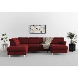 Sit & More SIT&MORE Wohnlandschaft »Marano U-Form« inklusive Kopfteilverstellung, wahlweise mit Bettfunktion, Bettkasten bordeaux