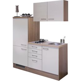 Flex-Well Küchenzeile »Nepal« Gesamtbreite 160 cm, mit Einbau-Kühlschrank, Kochfeld und Spüle etc. Küche: natur + Front: Kaschmir Glanz + Korpus:...